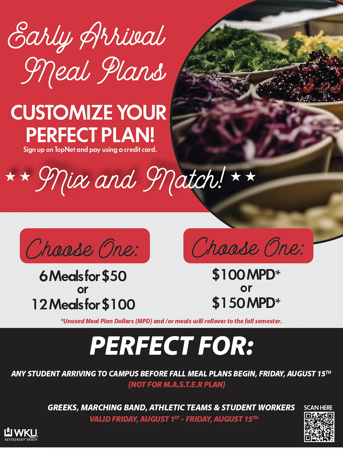Early Arrival Meal Plans - Sign Up | The WKU Parent & Family Portal