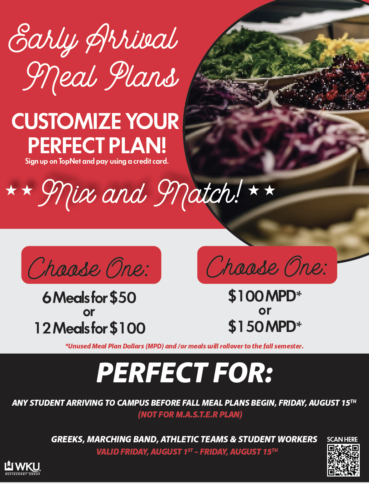Early Arrival Meal Plans - Sign Up | The WKU Parent & Family Portal
